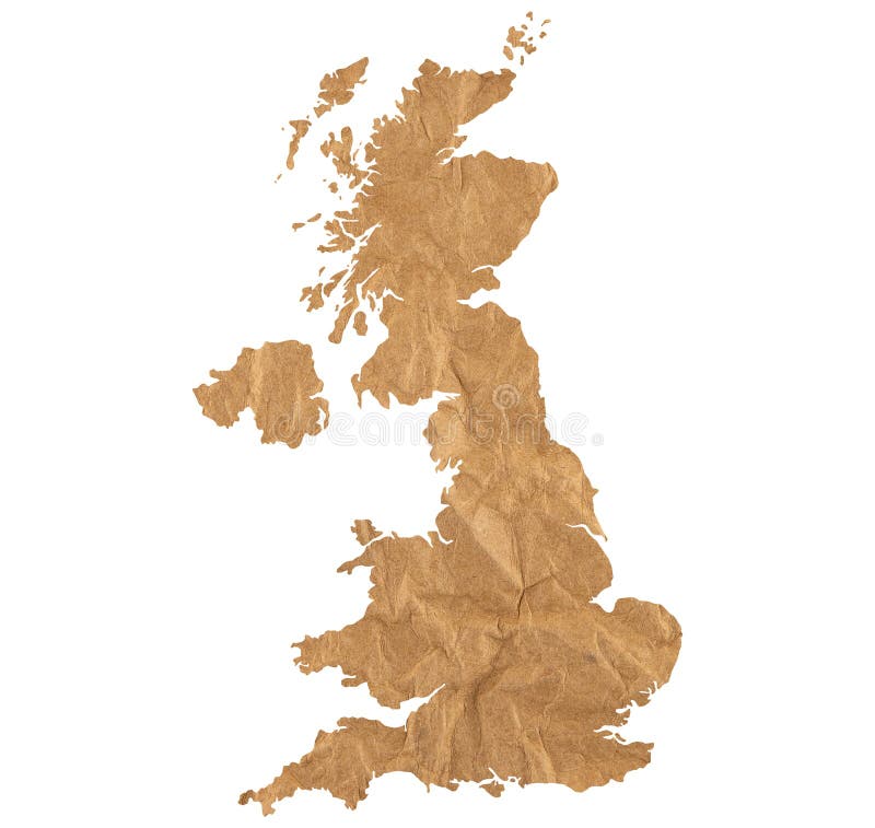 Map of UK on Old Crumpled Brown Grunge Paper Stock Illustration ...