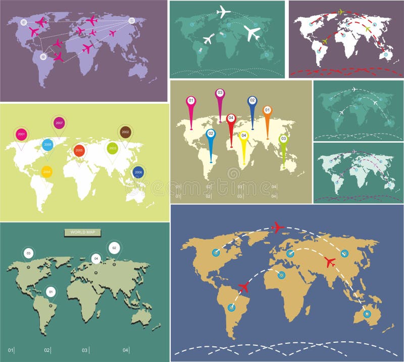 Illustration of a Map of the World. World Map with Markers. Stock ... Illustration of a Map of the World. World Map with Markers. Stock ...