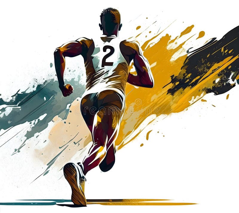 Illustration of a Marathon Athlete Running, Full Body Back View. Ai ...
