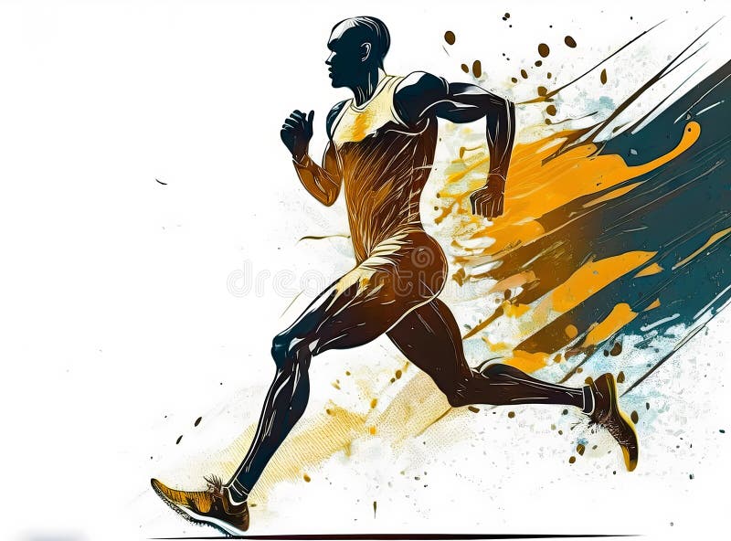 Illustration of a Marathon Athlete Running, Full Body Side View. Ai ...