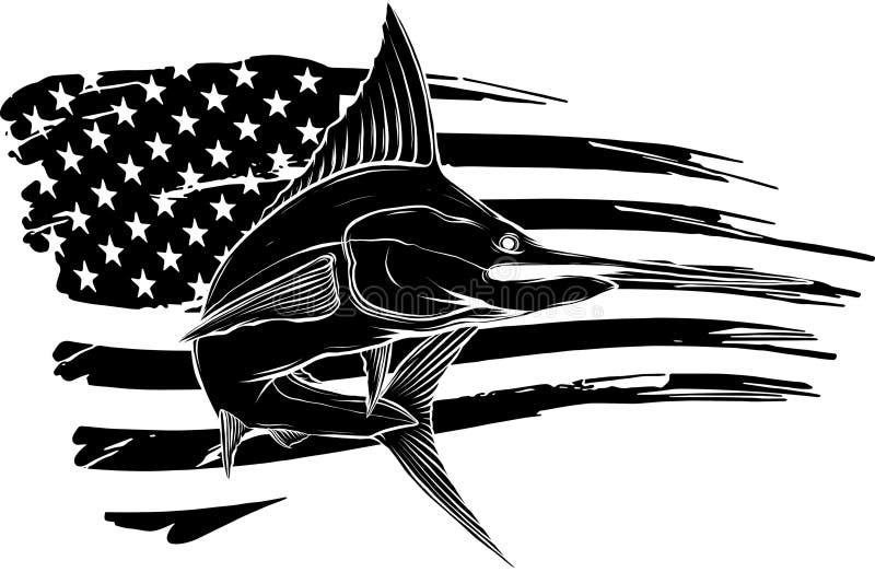 Black Silhouette of Marlin Fish with American Flag Stock Vector ...