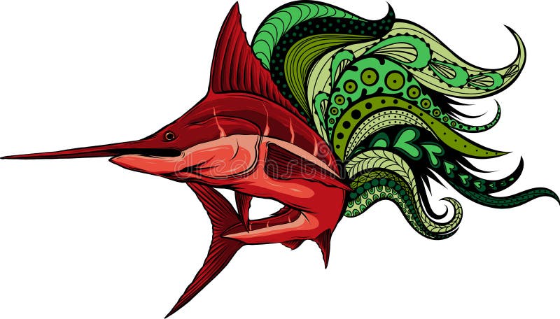Vector Illustration of Marlin Fish with Mandala Decoration Stock Vector ...