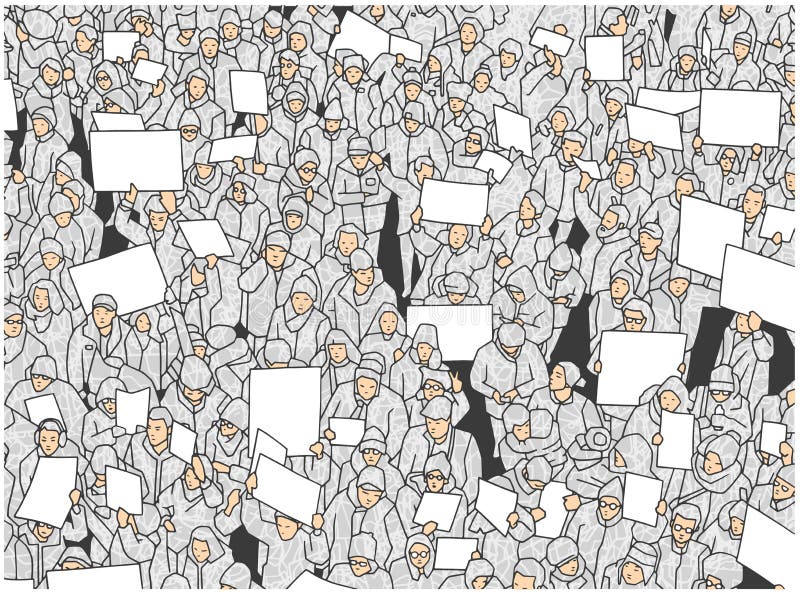 Illustration of Massive Crowd Protest with Blank Signs Stock Vector ...