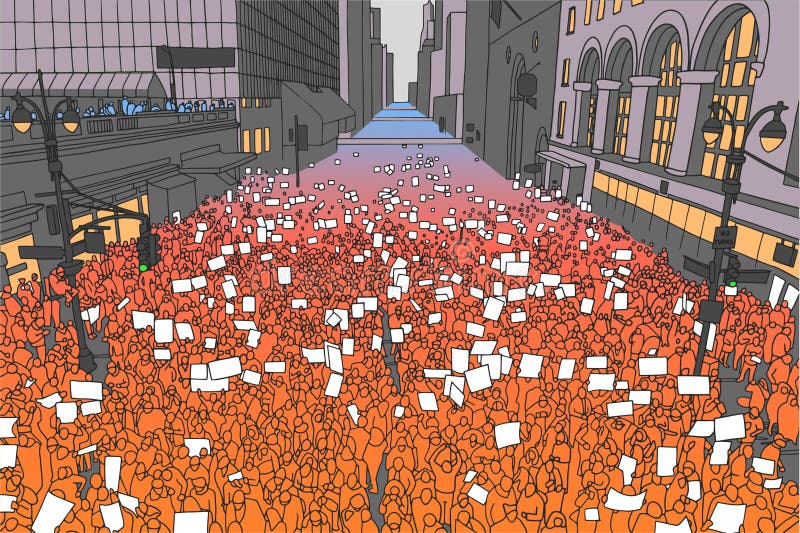 Illustration of Massive Crowd Protesting for Human Rights with Blank ...