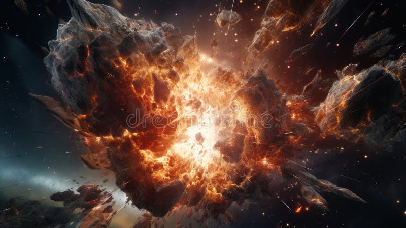Illustration of a Massive Explosion of Rocks and Debris in Outer Space ...
