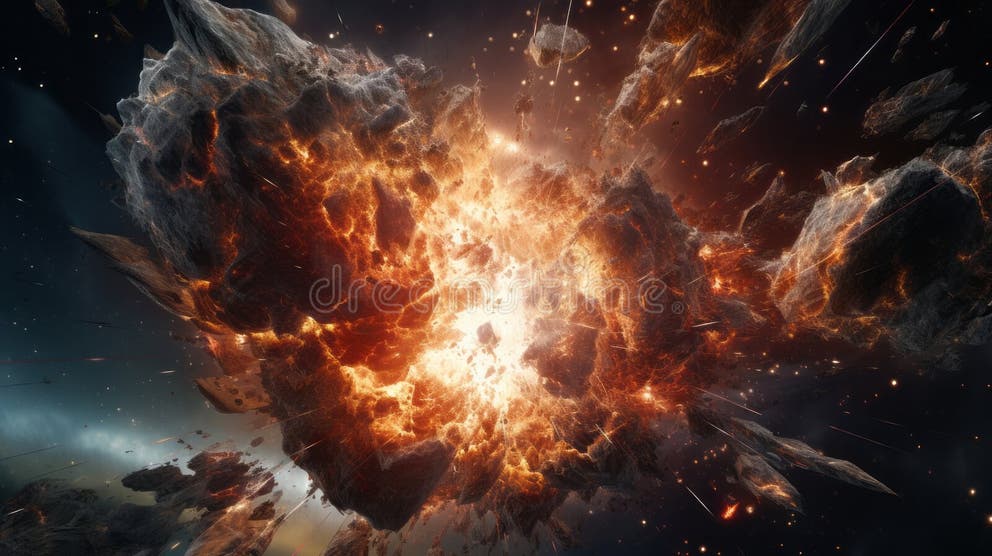 Illustration of a Massive Explosion of Rocks and Debris in Outer Space ...