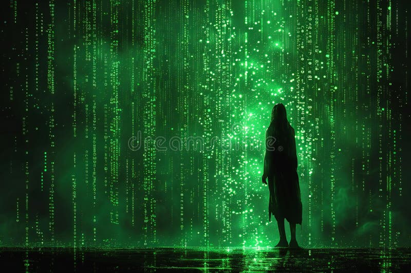 Illustration of the Matrix Code Background, Green on Black Background ...