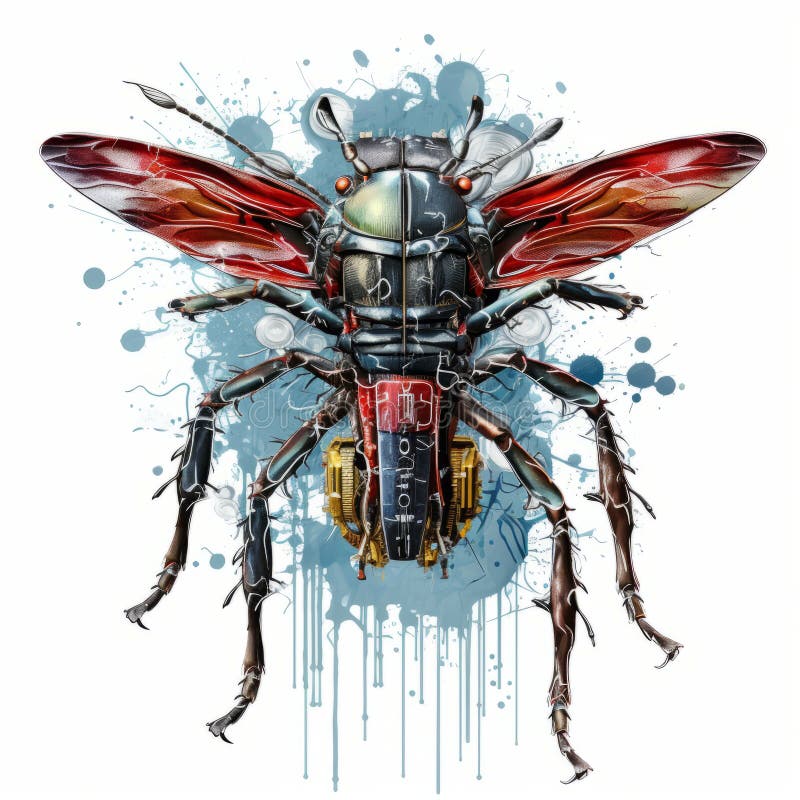 Mechanical Insect, Robot Beetle in Cartoon Style. Ink Drawing. Stock ...