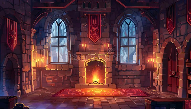 Medieval castle hall stock illustration. Illustration of room - 325961528