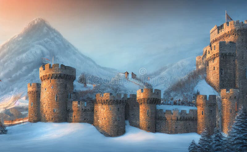 Illustration of a Medieval Castle in the Mountains AI Generated Stock ...
