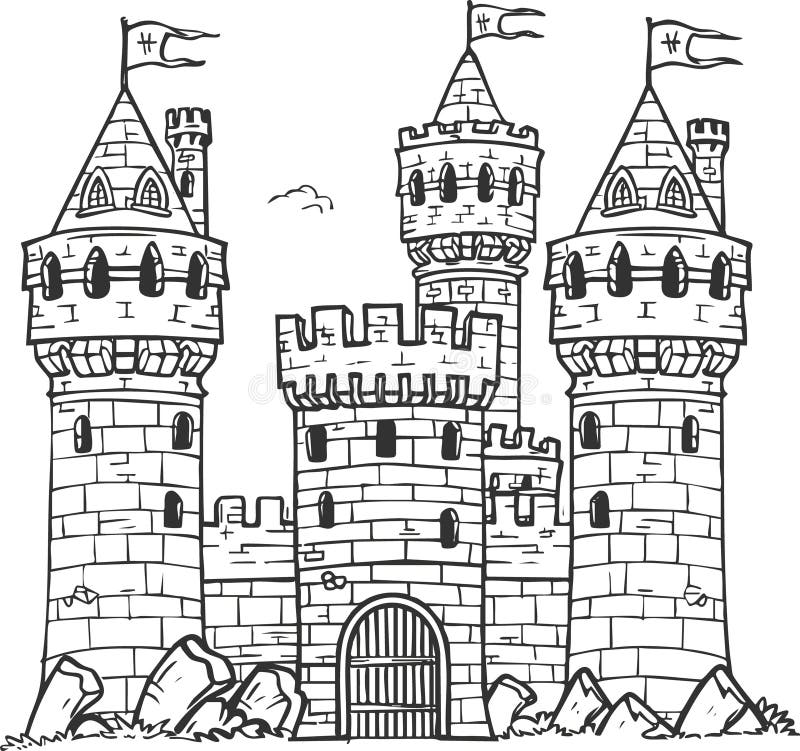 Illustration of a Medieval Castle with Towers and Battlements. Stock ...