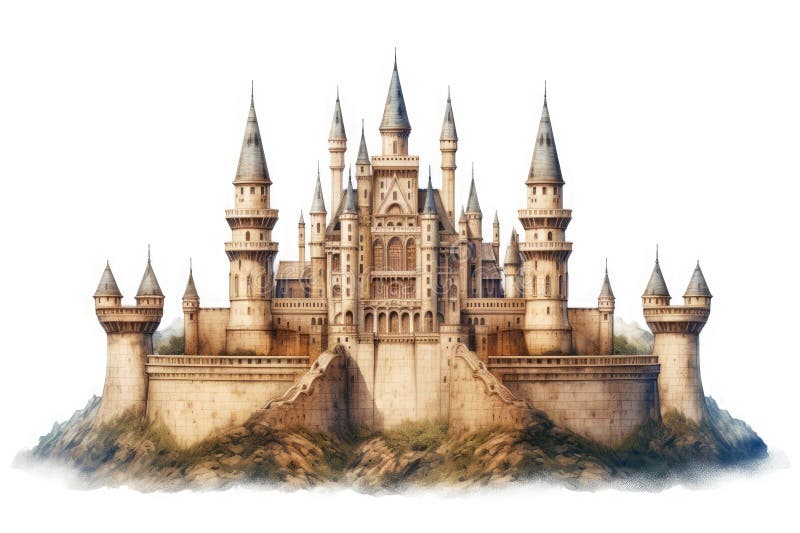 Illustration of a Medieval Fantasy Castle on a Big Rock Stock ...