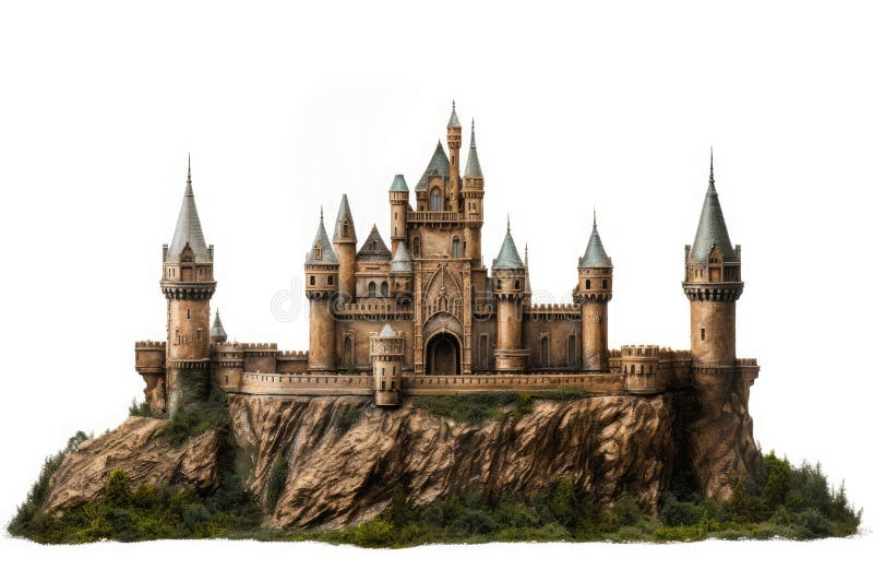 Illustration of a Medieval Fantasy Castle on a Big Rock Stock ...
