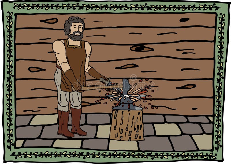 Illustration of Medieval Weapon Sharpening in a Stylized Frame ...