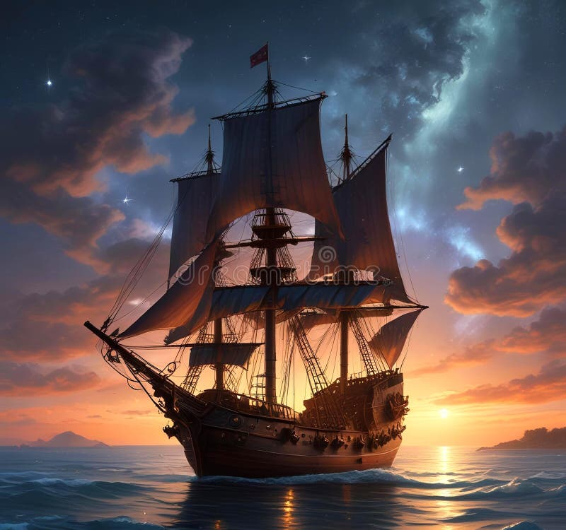 Illustration of Medieval Ship in Ocean Stock Illustration ...