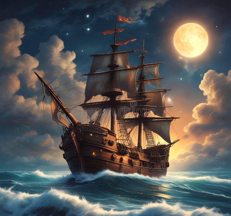 Illustration of Medieval Ship in Ocean Stock Illustration ...