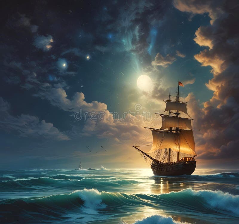 Illustration of Medieval Ship in Ocean Stock Illustration ...