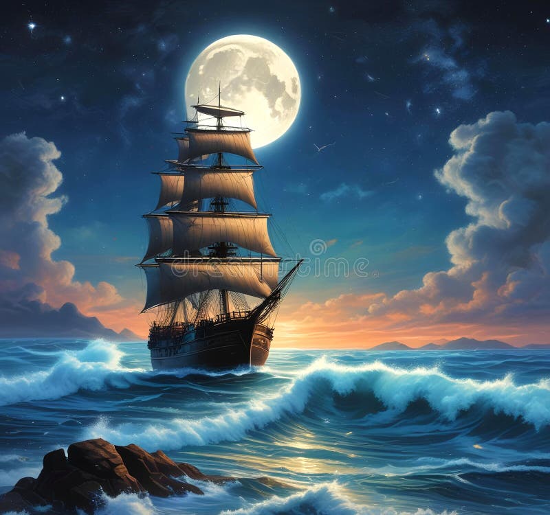 Illustration of Medieval Ship in Ocean Stock Illustration ...