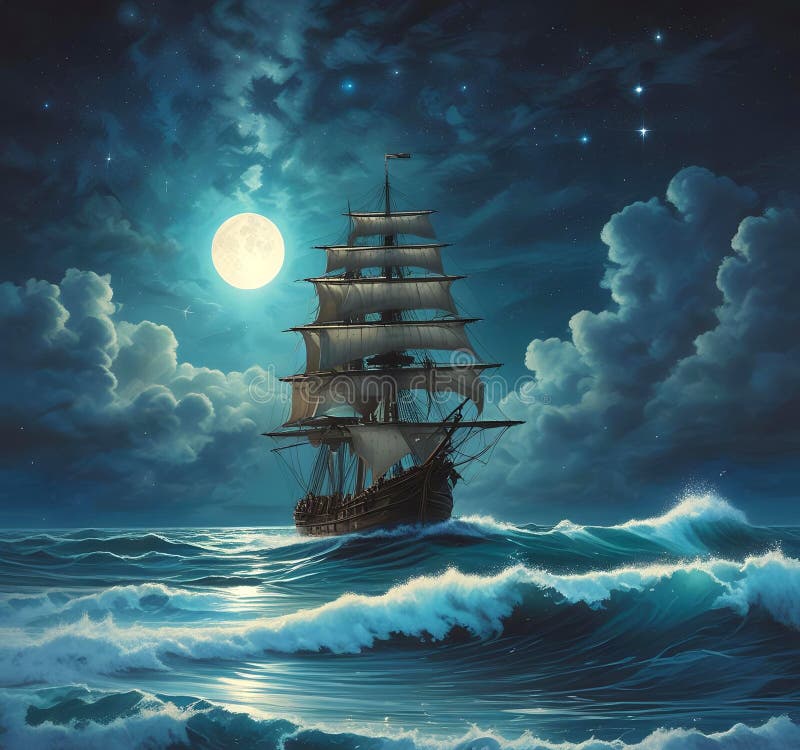 Illustration of Medieval Ship in Ocean Stock Illustration ...