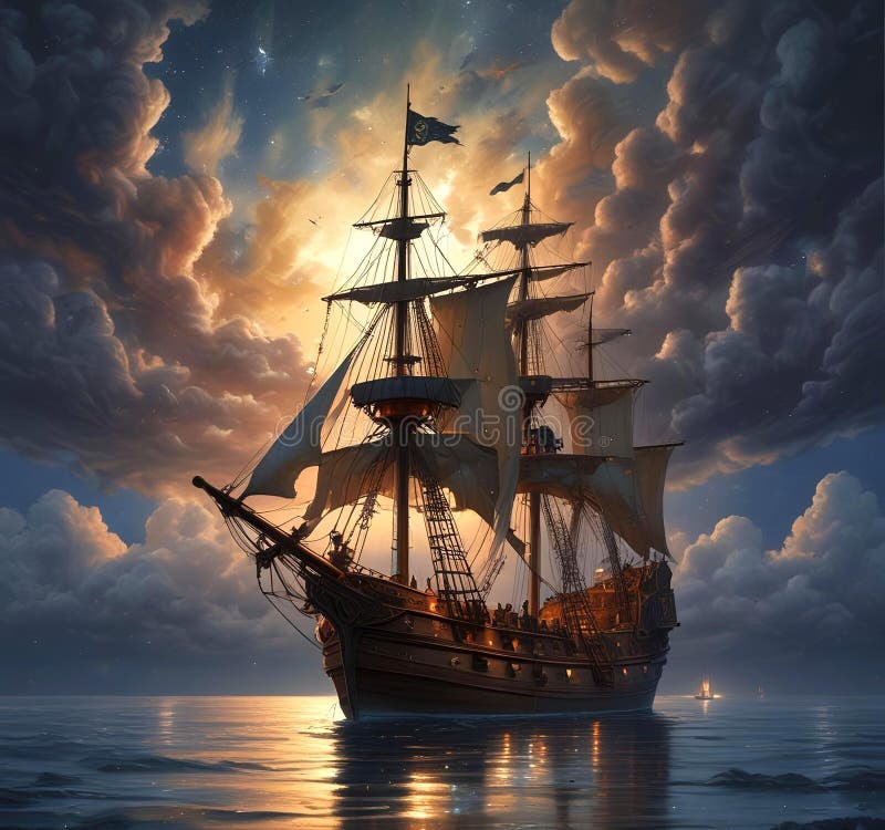 Illustration of Medieval Ship in Ocean Stock Illustration ...