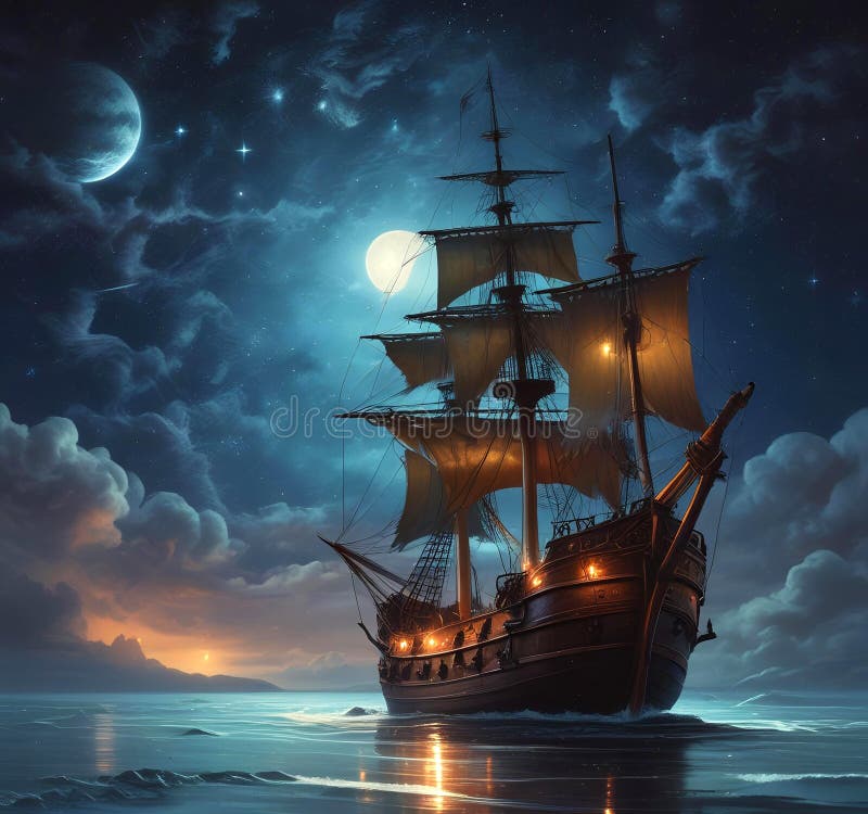 Illustration of Medieval Ship in Ocean Stock Illustration ...