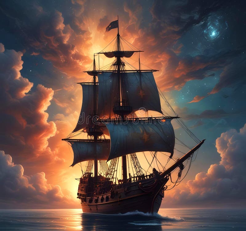 Illustration of Medieval Ship in Ocean Stock Illustration ...