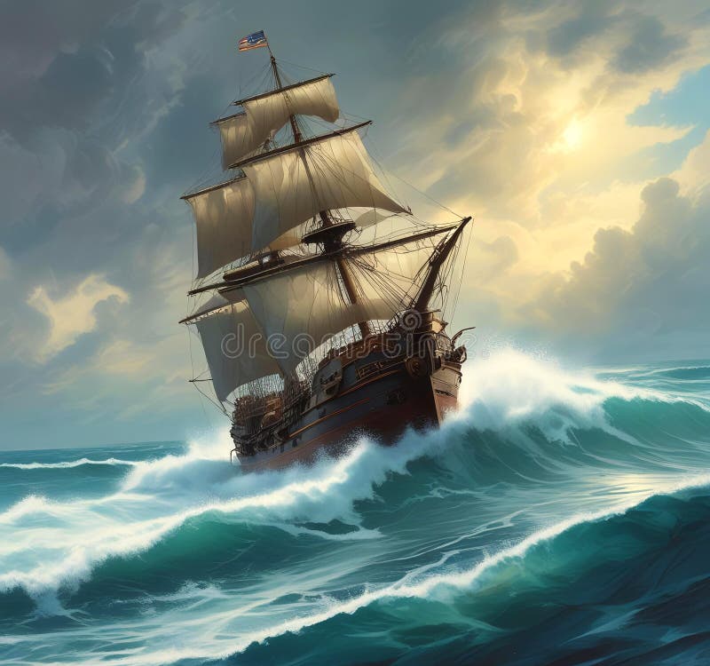 Illustration of Medieval Ship in Ocean Stock Illustration ...