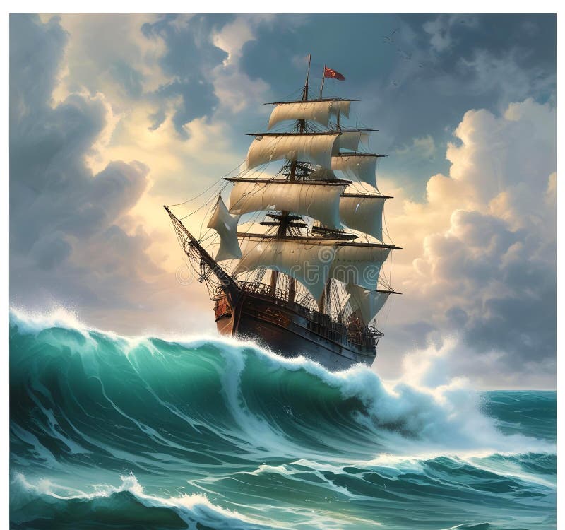 Illustration of Medieval Ship in Ocean Stock Illustration ...