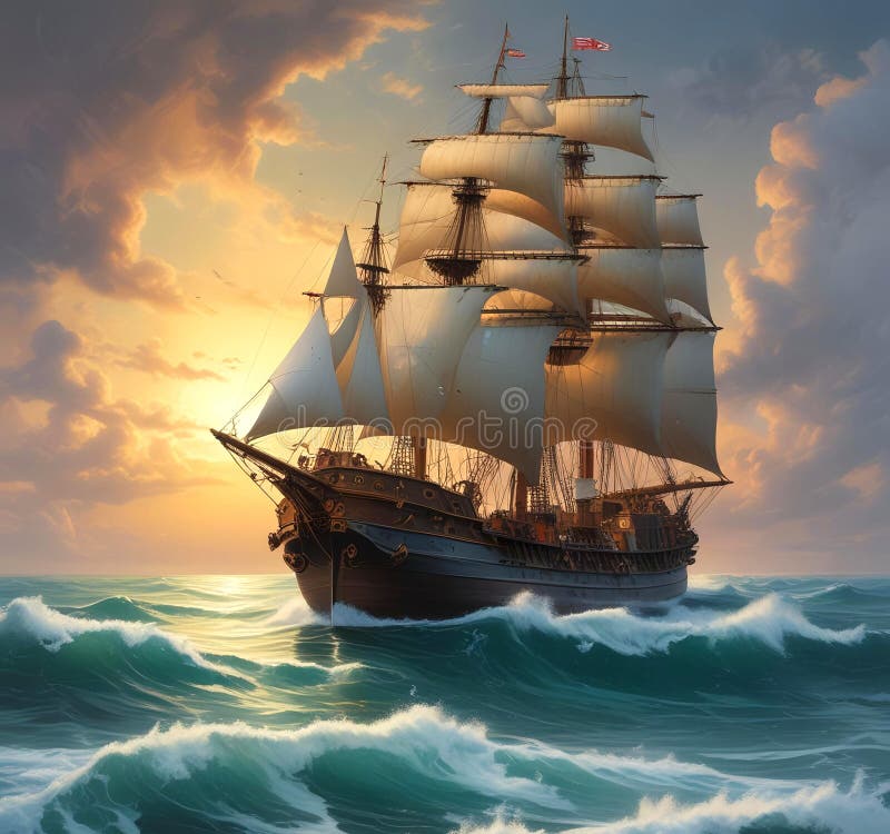 Illustration of Medieval Ship in Ocean Stock Illustration ...