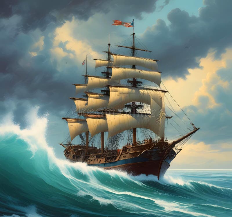 Illustration of Medieval Ship in Ocean Stock Illustration ...