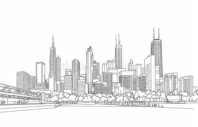 Illustration of Megalopolis City Landscape Hand Drawn Stock Photo ...