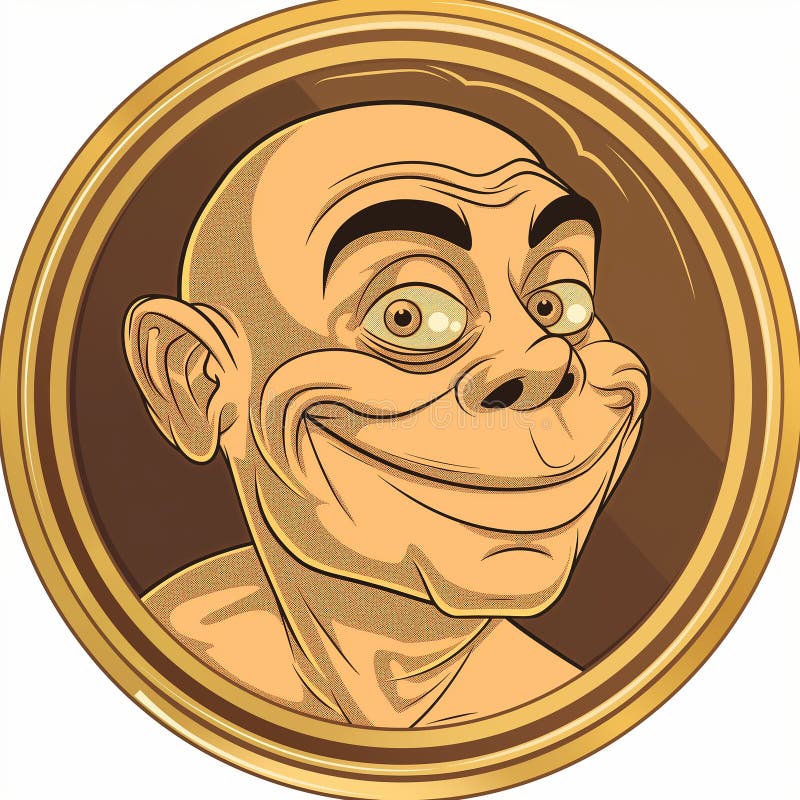 An Illustration of Meme Coin with Face of Bald Man Stock Illustration ...