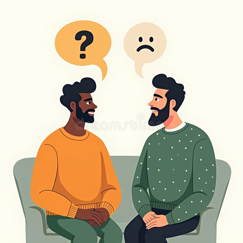 Illustration of Men Talking about Problems and Questions with Sad Face ...