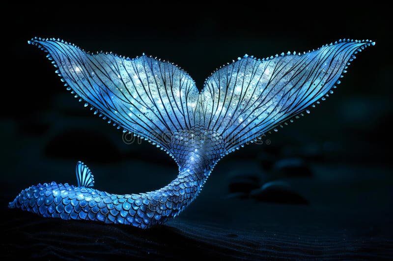A Mermaid Tail with Scales that Glow in the Dark, Illuminated Stock ...