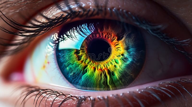 Illustration of a Mesmerizing Eye with a Vibrant Rainbow-colored Iris ...