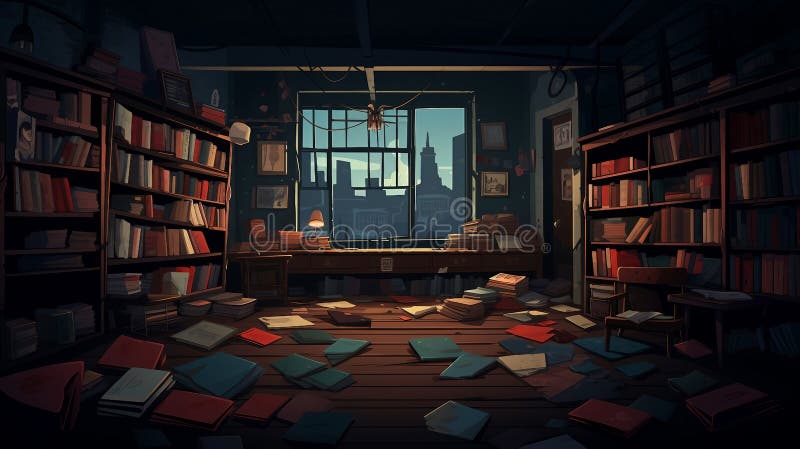 An Illustration of a Messy Library with Books and Chairs AI Generated ...