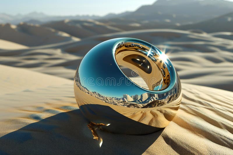 Illustration of a Metal Ball in the Desert with Sand Dunes Stock ...
