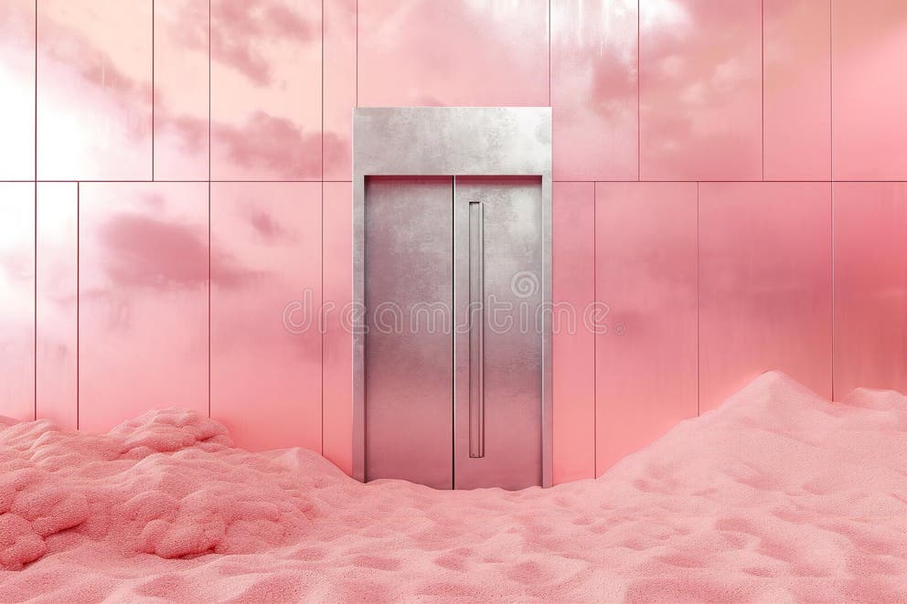 A Metal Elevator in the Desert with Pink Sky Stock Illustration ...