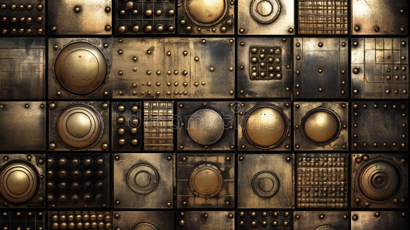 Illustration of a Metal Panel with Brass Buttons and Rivets Stock ...