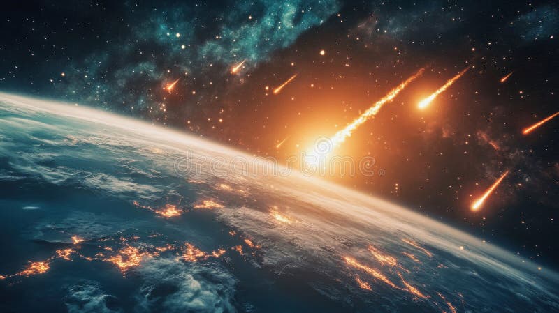 Illustration of a Meteor Shower Hails Down on the Earth S Surface Stock ...