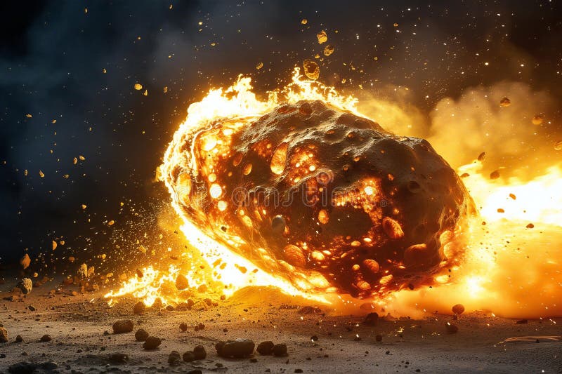 Illustration of a Meteorite Explosion with Flames and Smoke Stock ...