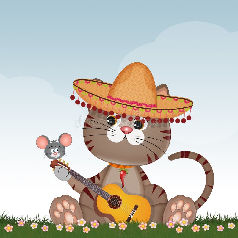 Illustration of Mexican Cat Plays the Guitar Stock Illustration ...