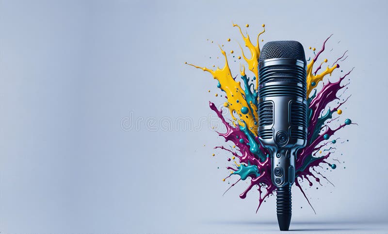 An Illustration of a Mic with Paint Stains and Splatters Stock ...