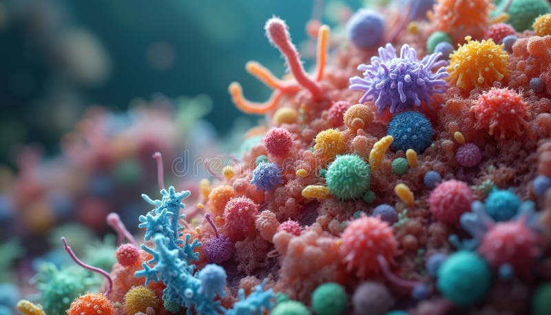 Illustration of Microbiome, Featuring Diverse Colorful Organisms ... Illustration of Microbiome, Featuring Diverse Colorful Organisms ...