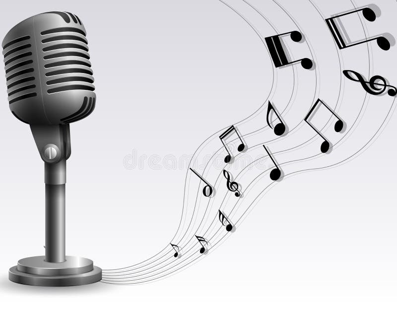 Microphone with Music Notes and Clef Stock Illustration - Illustration ...