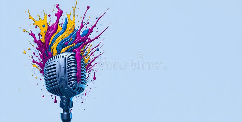 An Illustration of a Microphone with Paint Stains and Splashes Stock ...