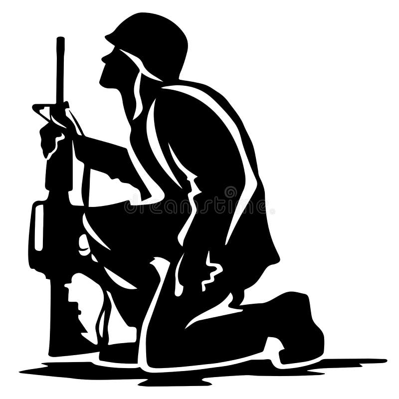 Illustration Militaire De Kneeling Silhouette Vector De Soldat ...