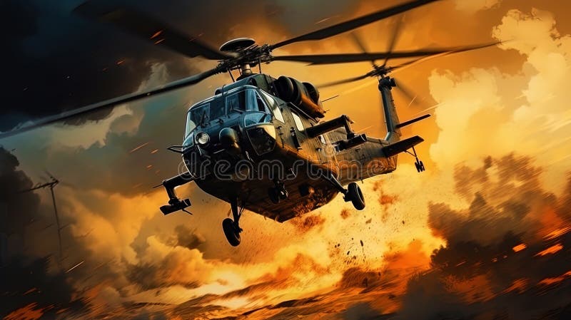 Illustration with a Military Airborne Helicopter during the Operation ...