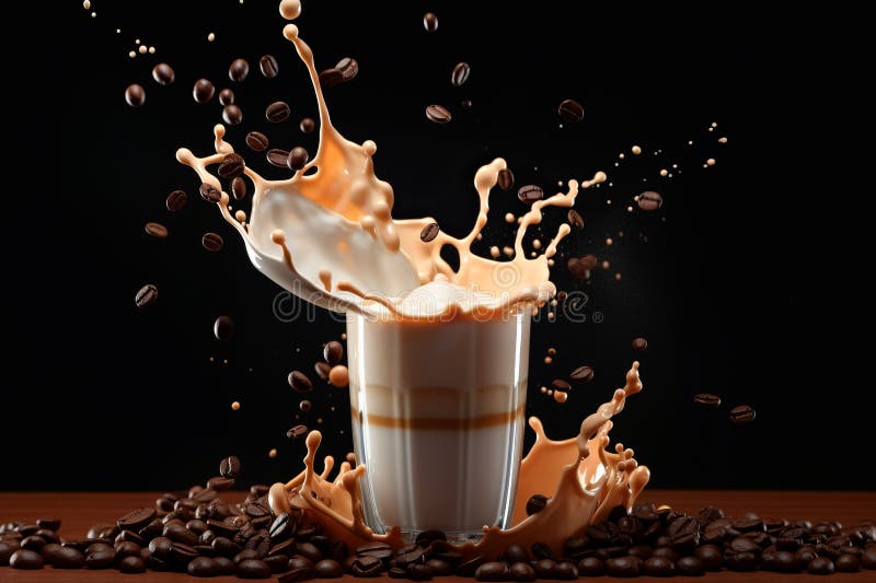 Illustration of Milk Coffee Splash with Coffee Bean Falling, Generative ...