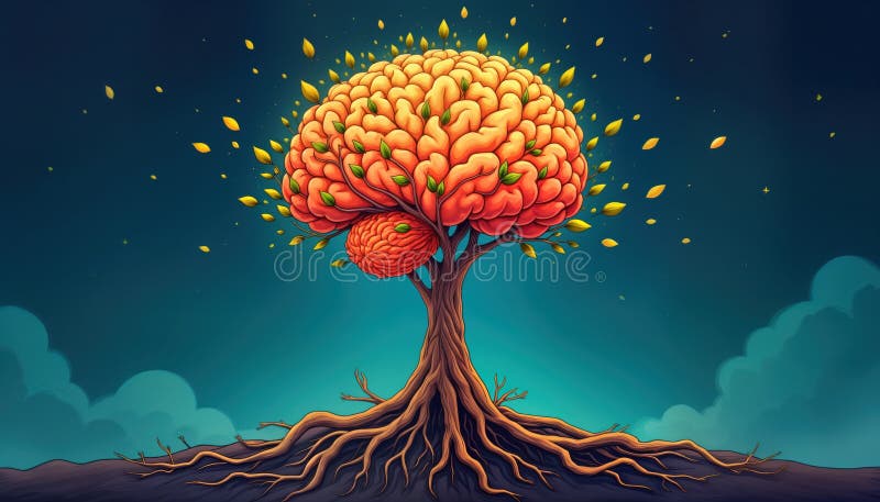 Illustration of Mind-body Connection Shows Brain As Tree Roots Extend ...